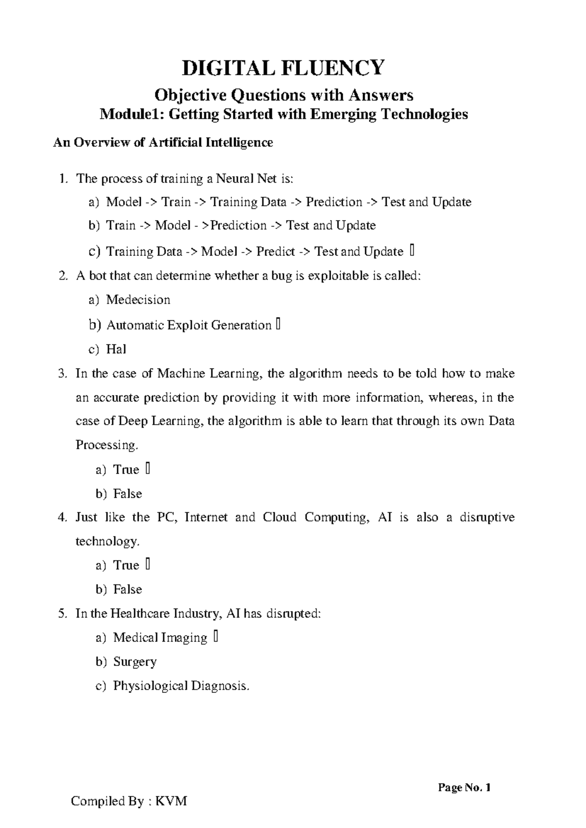 Digital-Fluency-MCQ-Module 01 - Page No. 1 DIGITAL FLUENCY Objective ...