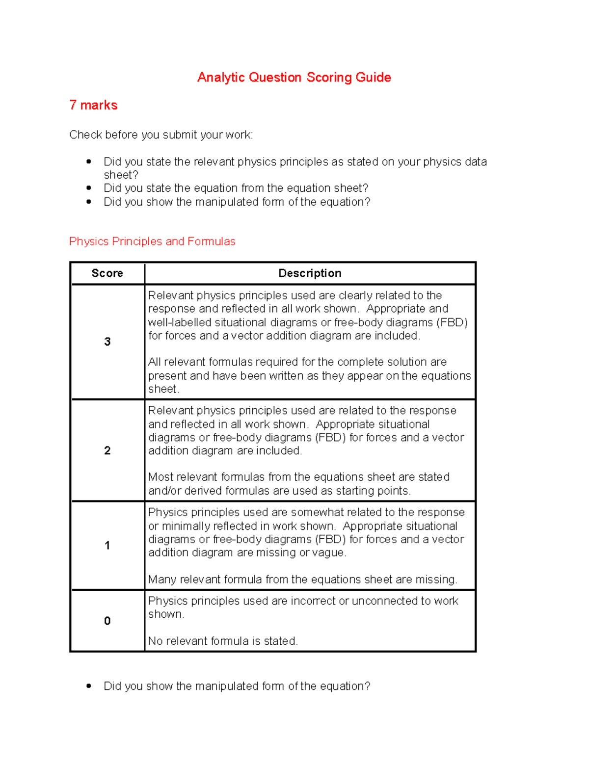 Assessment - Analytic Question Scoring Guide - Analytic Question ...