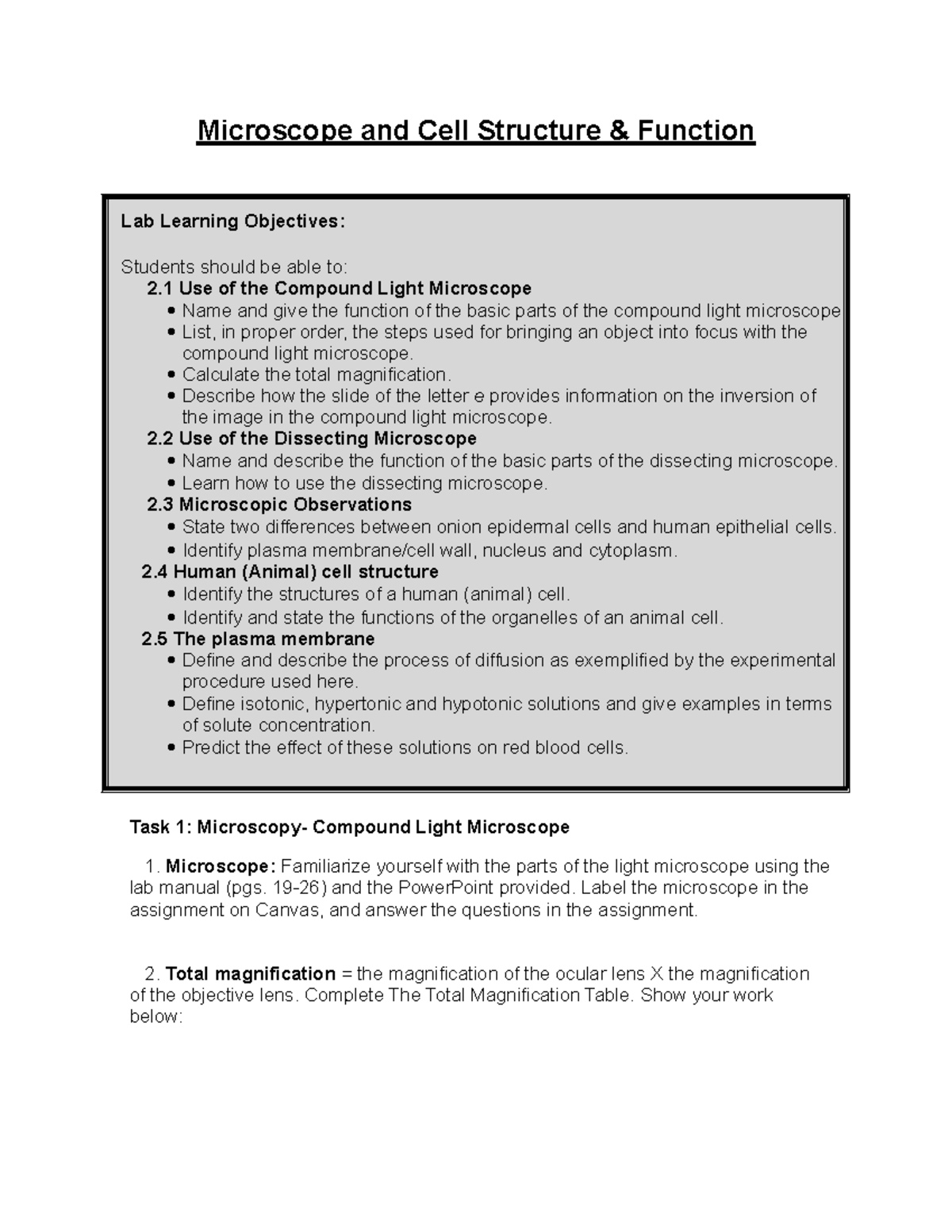 Microscope and Cell Structure and Function- Virtual - Microscope and ...