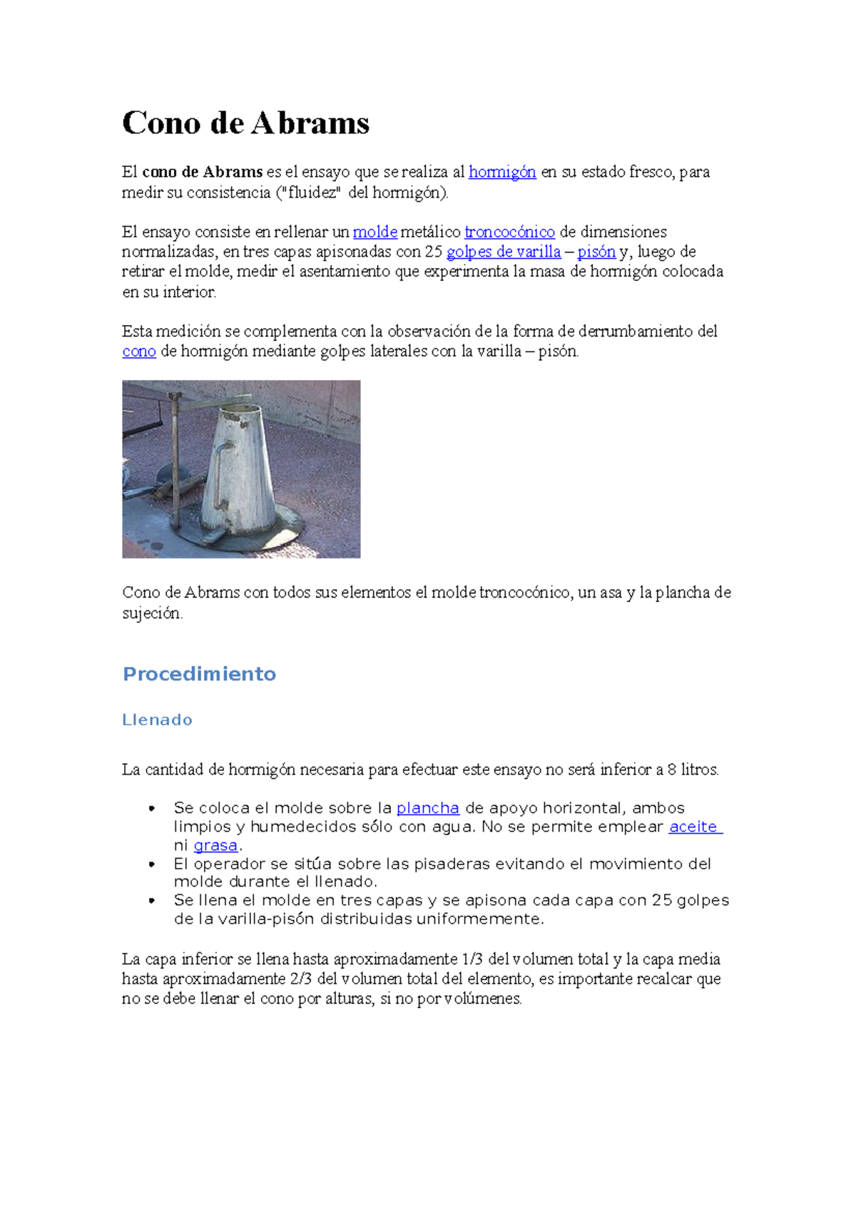 Cono-de-abrams compress - Cono de Abrams El cono de Abrams es el ensayo que se realiza al ...