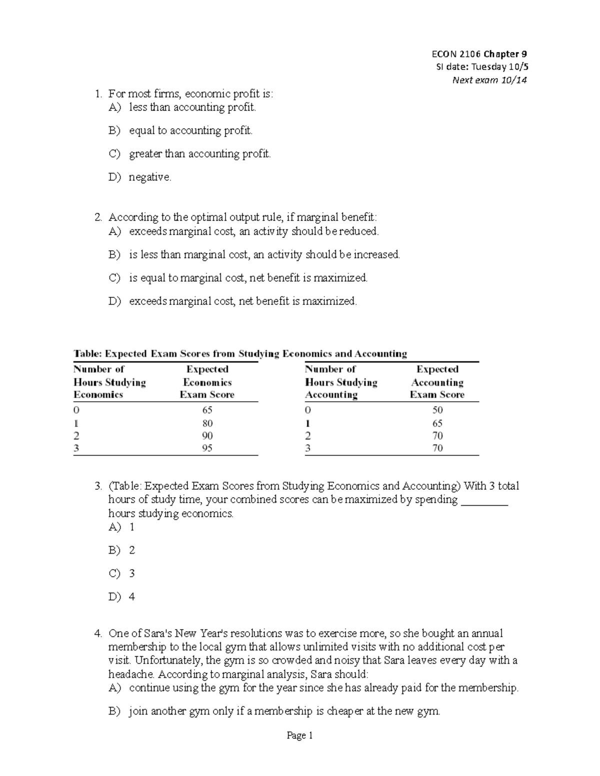 Chapter-9 - homework questions - ECON 2106 Chapter 9 SI date: Tuesday ...