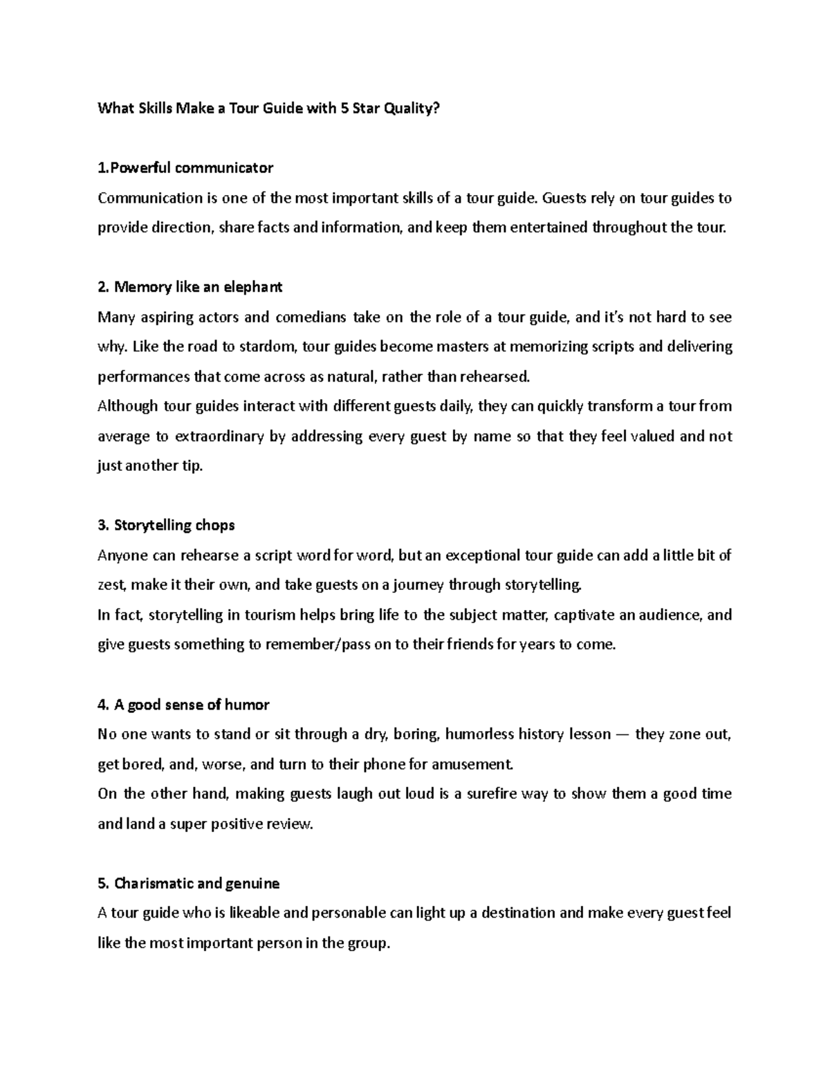 What Skills Make a Tour Guide with 5 Star Quality - Guests rely on tour ...