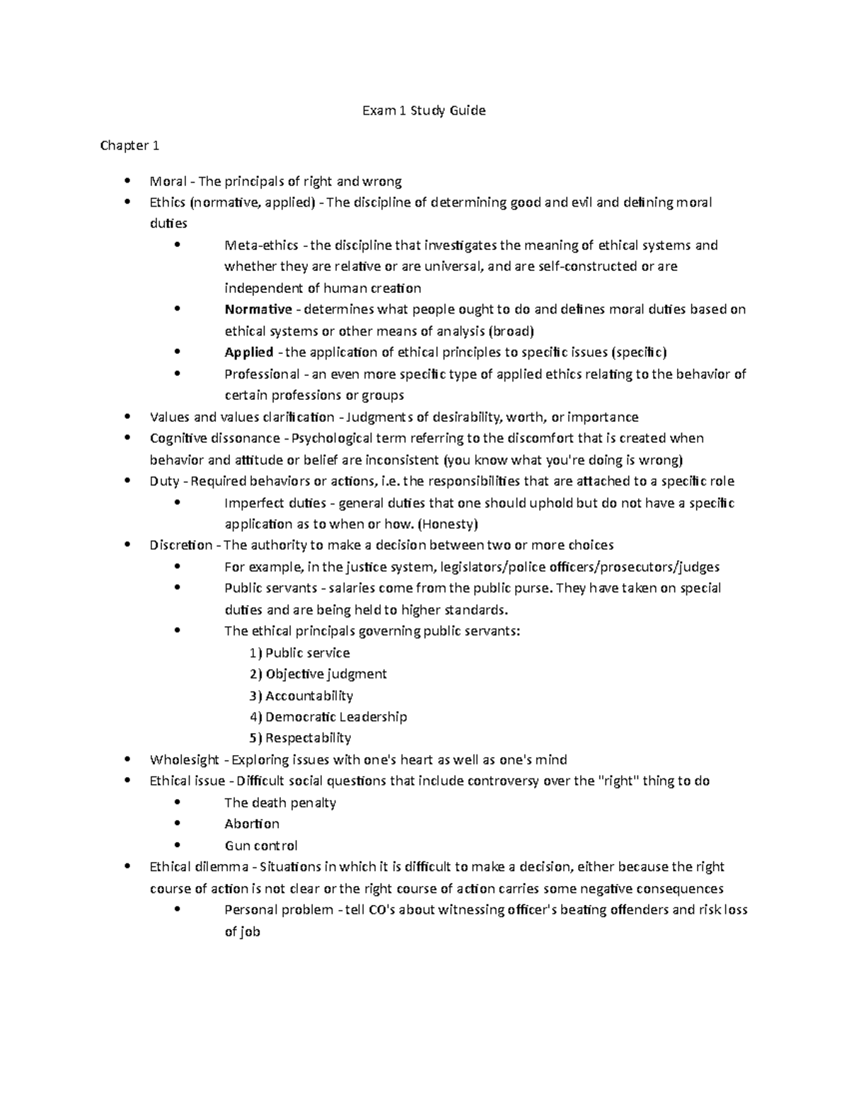 Exam 1 Study Guide - Lecture notes 1-10 - Exam 1 Study Guide Chapter 1 ...