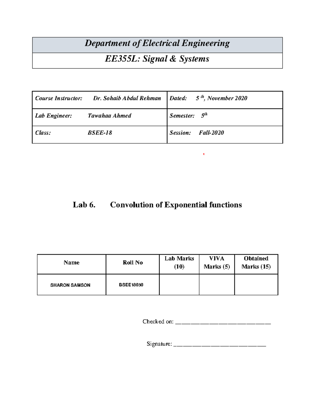 Lab # 6 - Convolution of Exponential functions - Department of ...