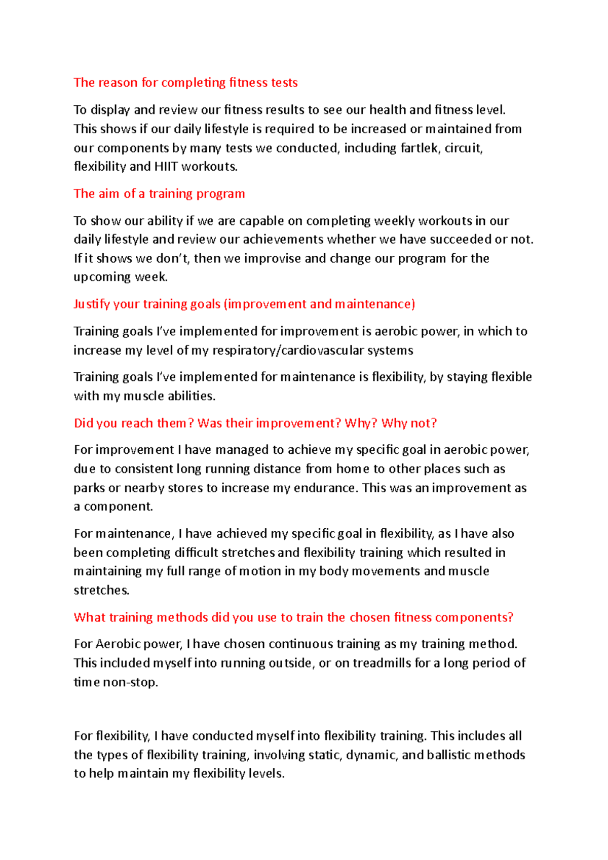 U2 training program SAC study - The reason for completing fitness tests ...