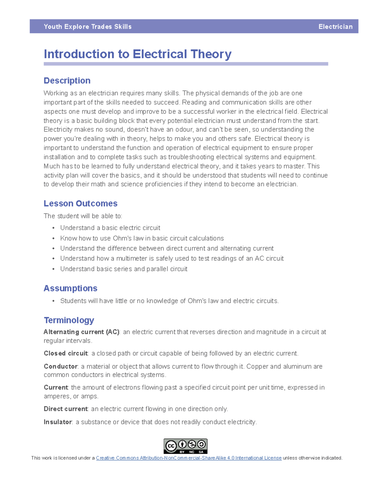 Intro Electrical Theory - This work is licensed under a Creative ...