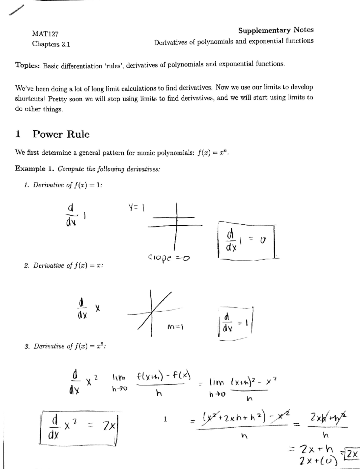 MAT 127 Chapter 3.1 - MAT127 Supplementary Notes Chapters 3 Derivatives ...