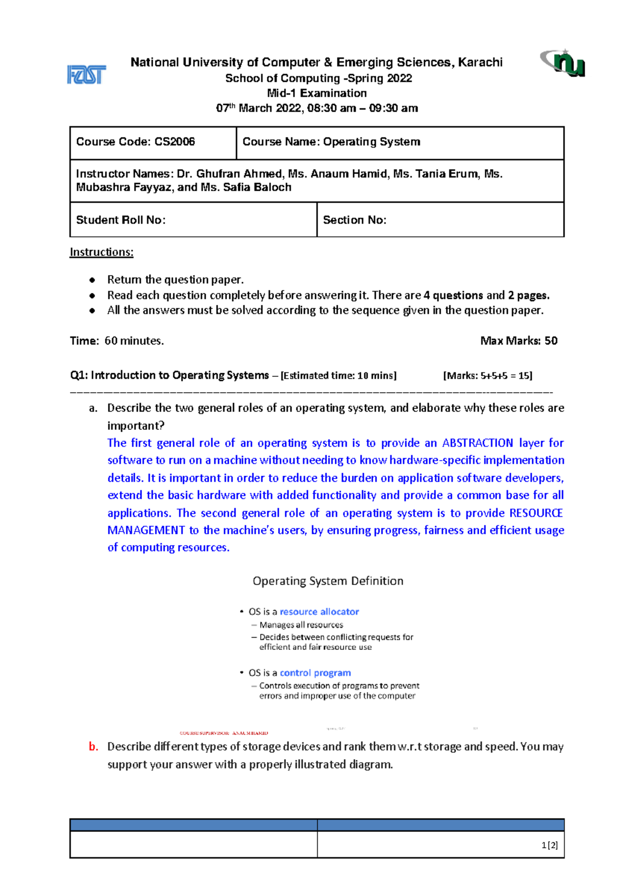 Copy of Solve-Mid1-OS-Spring 2022 - National University of Computer & Emerging Sciences, Karachi ...