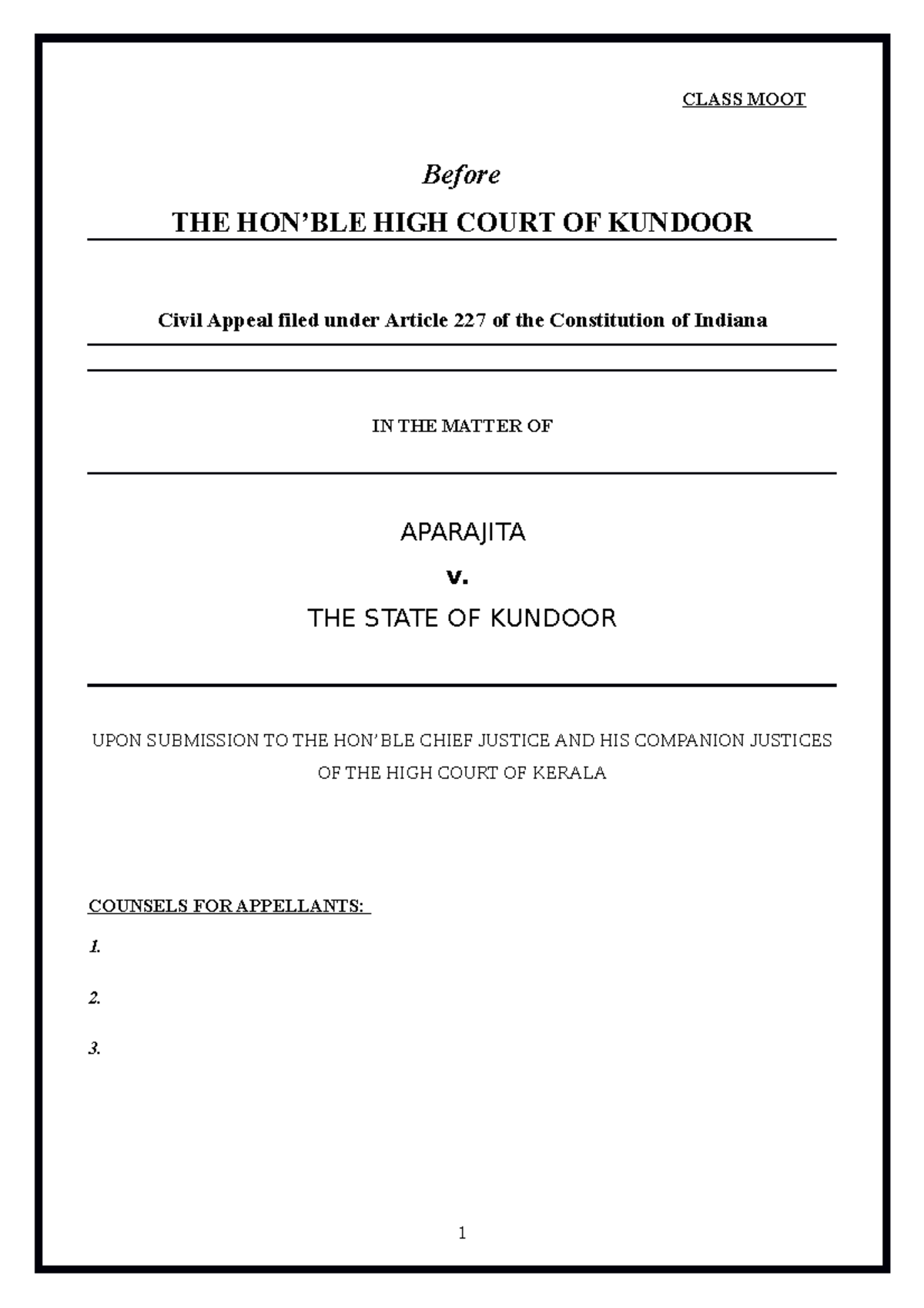 CEFY Petitioner - dklNC ,lnws - CLASS MOOT Before THE HON’BLE HIGH ...