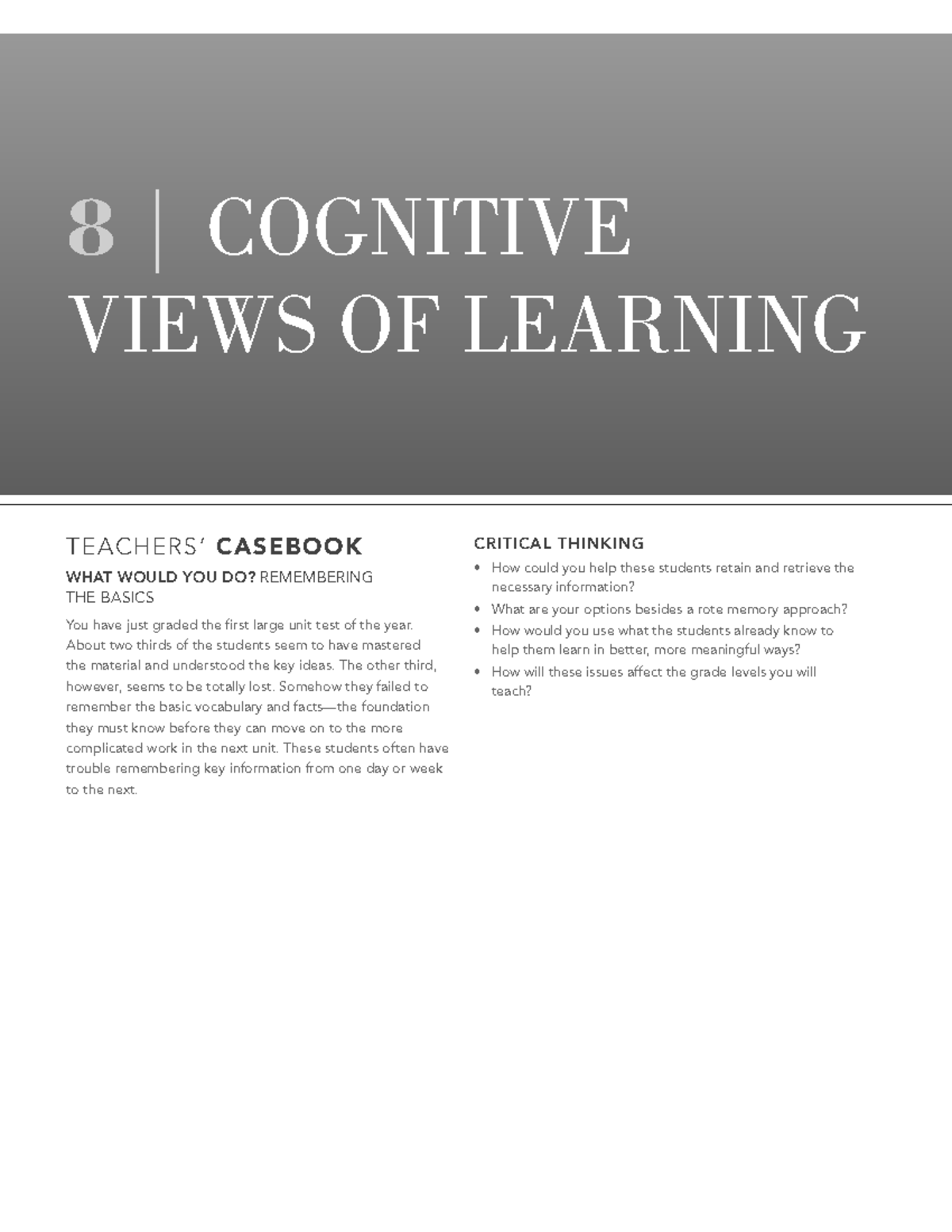 Chapter 8 - bsbs - 8 | COGNITIVE VIEWS OF LEARNING TEACHERS’ CASEBOOK ...