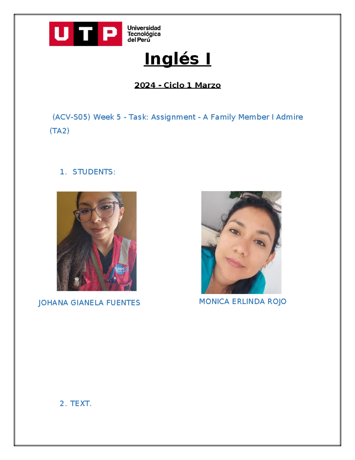 Tarea 5 - ssss - ingles, tarea - Inglés I 2024 - Ciclo 1 Marzo (ACV-S05) Week 5 - Task ...