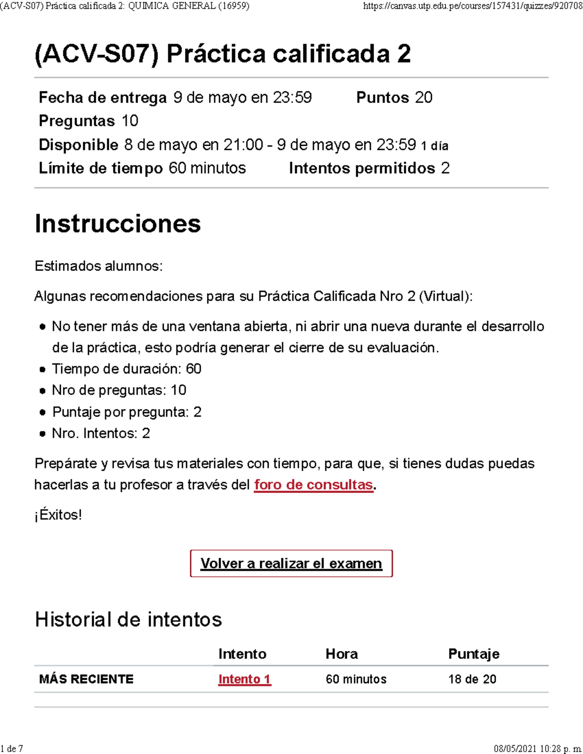 (ACV-S07) Práctica calificada 2 Quimica General (16959) - (ACV-S07) Práctica calificada 2 Fecha ...