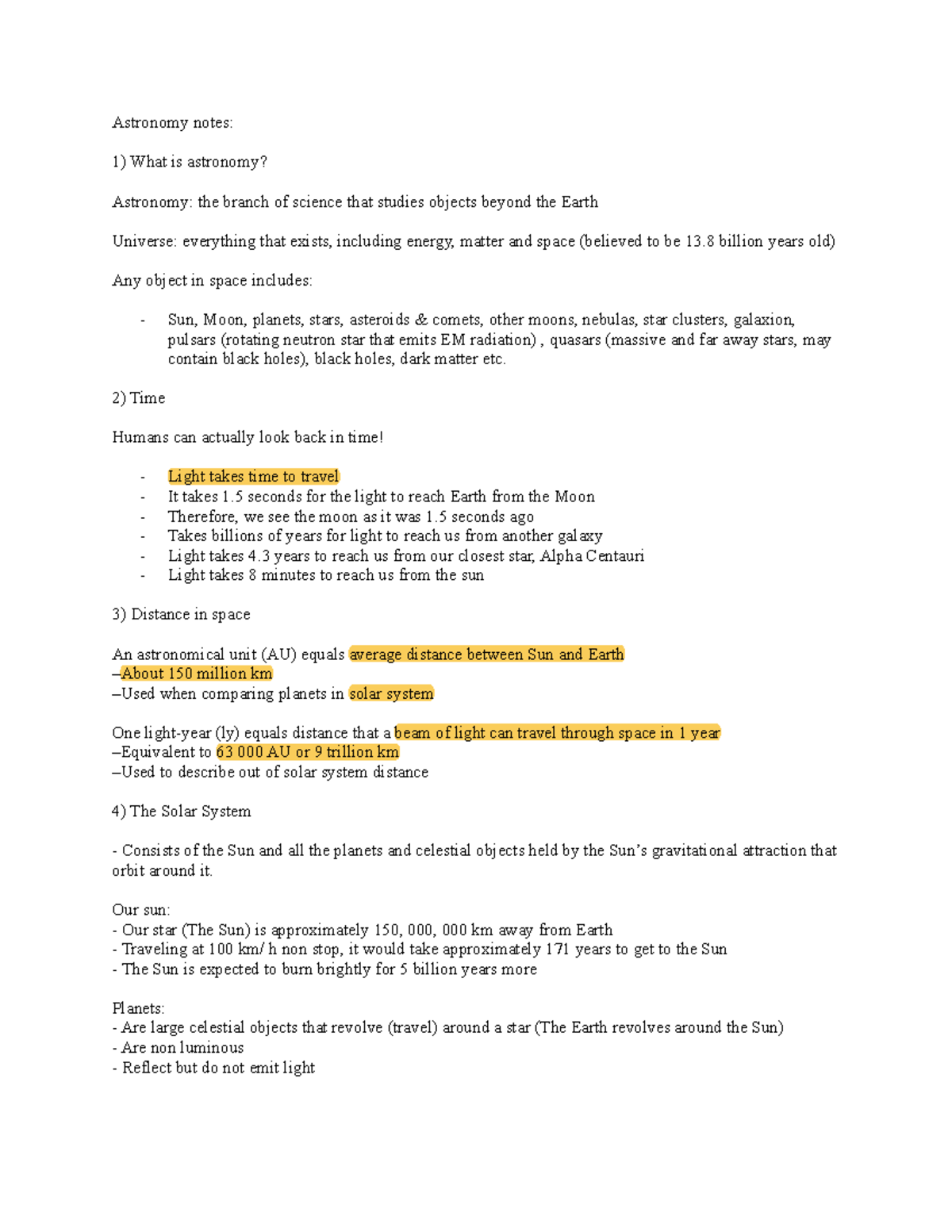 Grade 9 Science Space Notes - Astronomy notes: What is astronomy ...