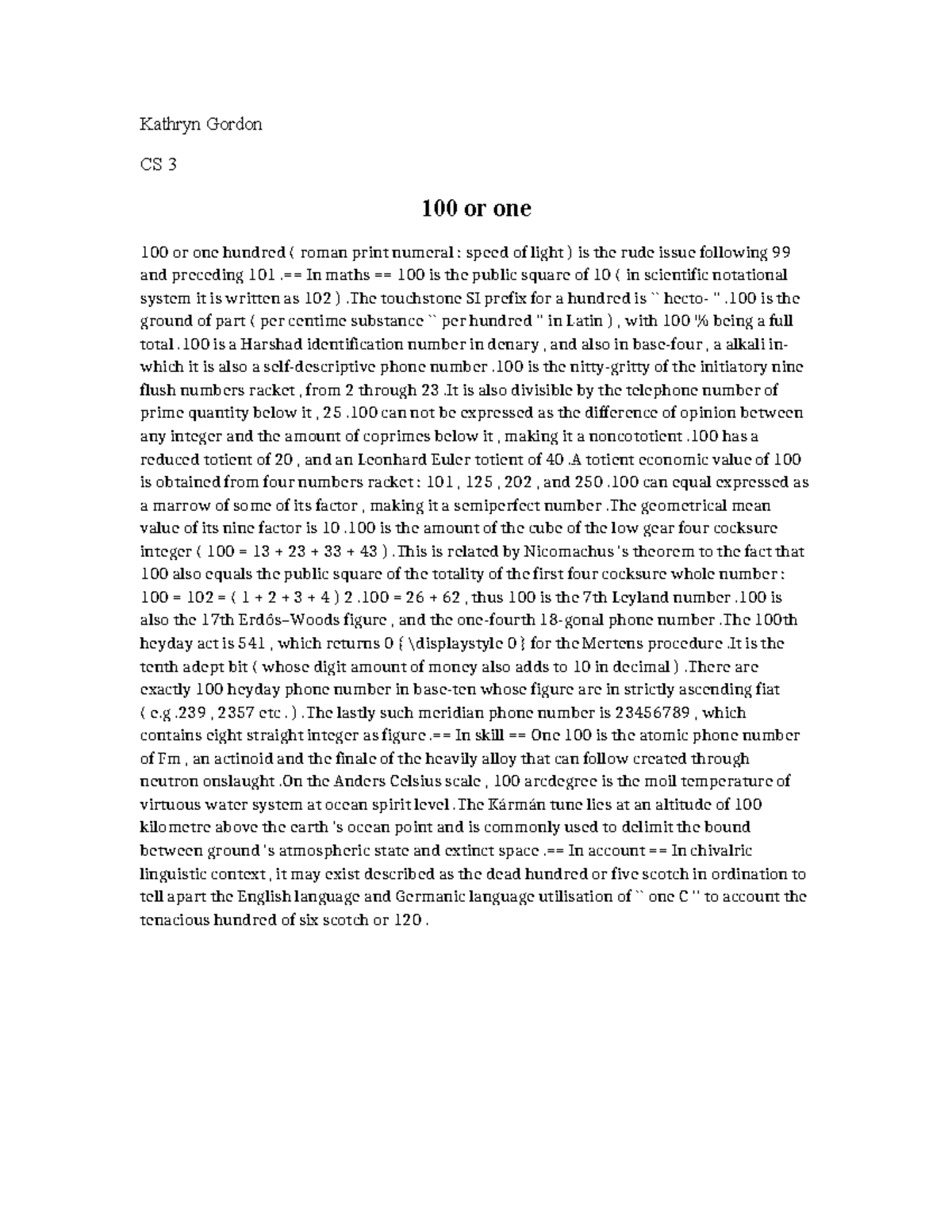 7 100 or one - math - Kathryn Gordon CS 3 100 or one 100 or one hundred ...
