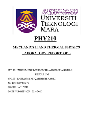 Lab 1 Simple Harmonic Motion of a Spring - Error Analysis for Simple ...