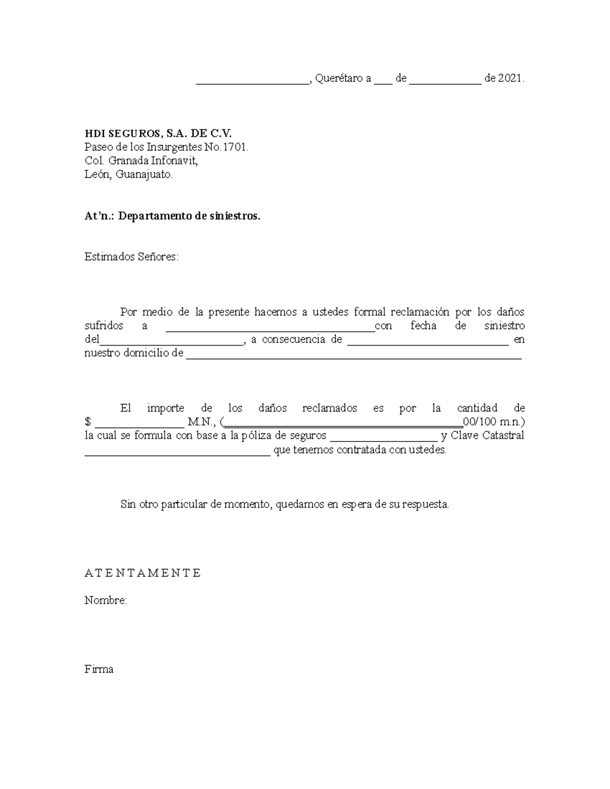 Carta Reclamación - es un docuemntpo qeu ayuda para que las personas ...