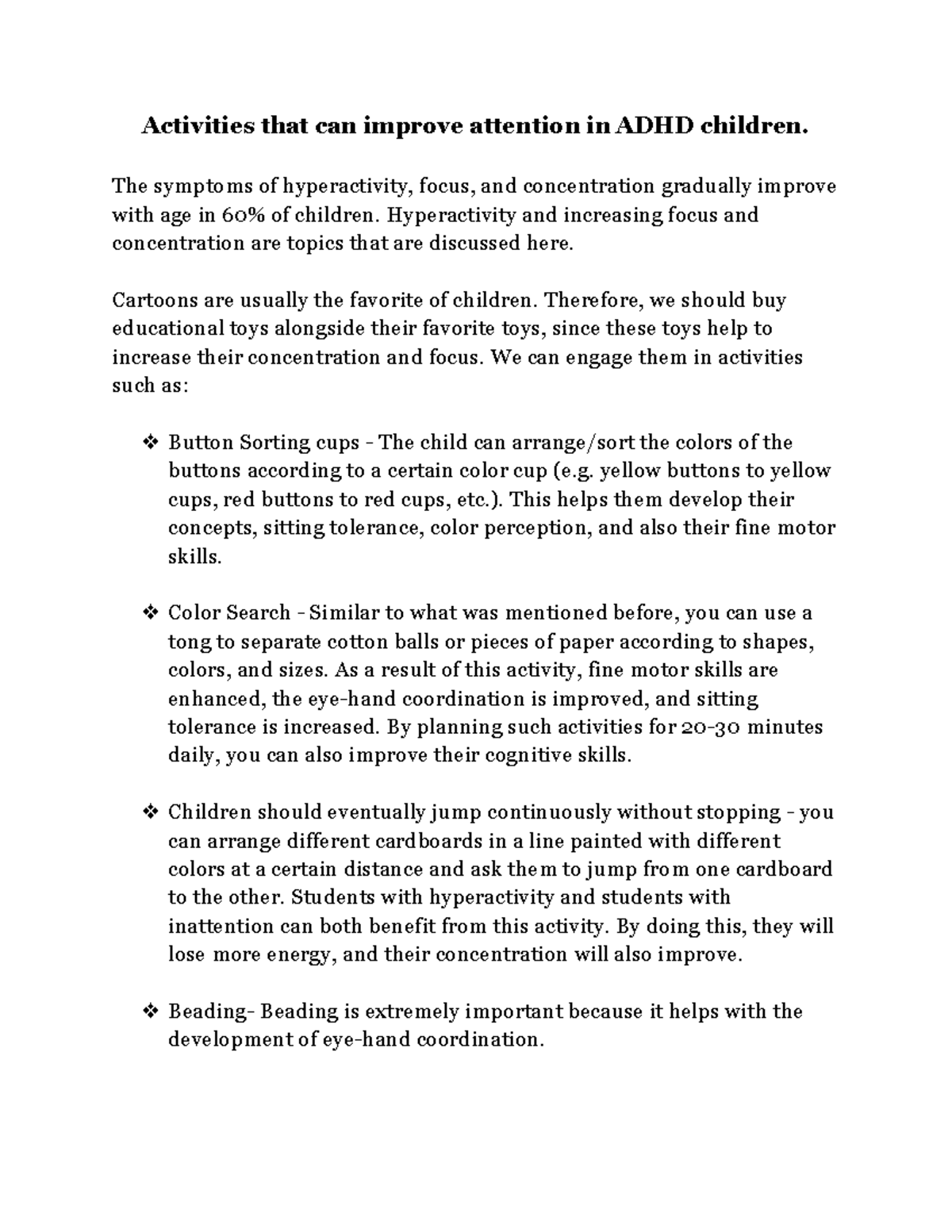 Activities that can improve attention in ADHD children - The symptoms ...