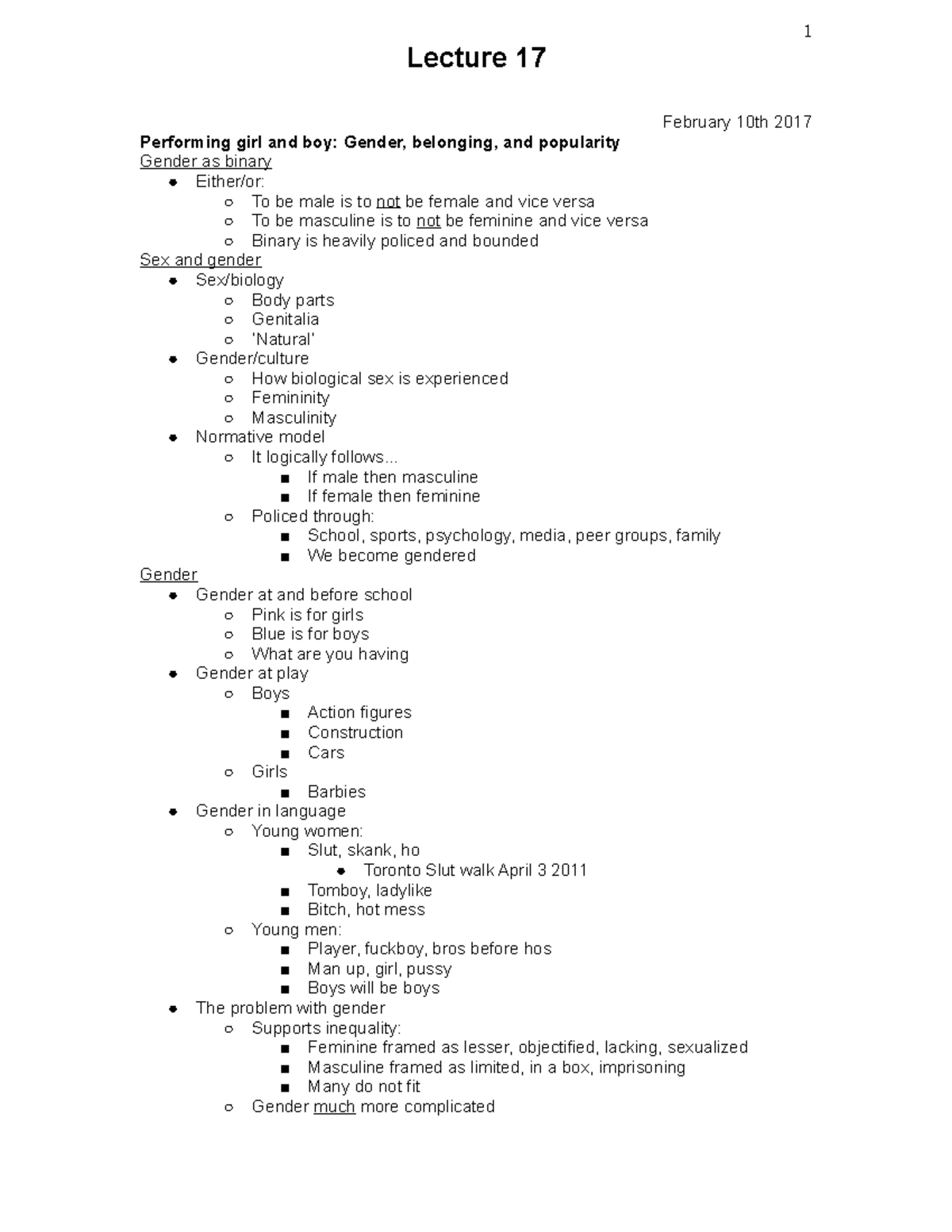 Lecture 17 February 10 - Danielle Molnar & Shauna Pomerantz - 1 Lecture ...