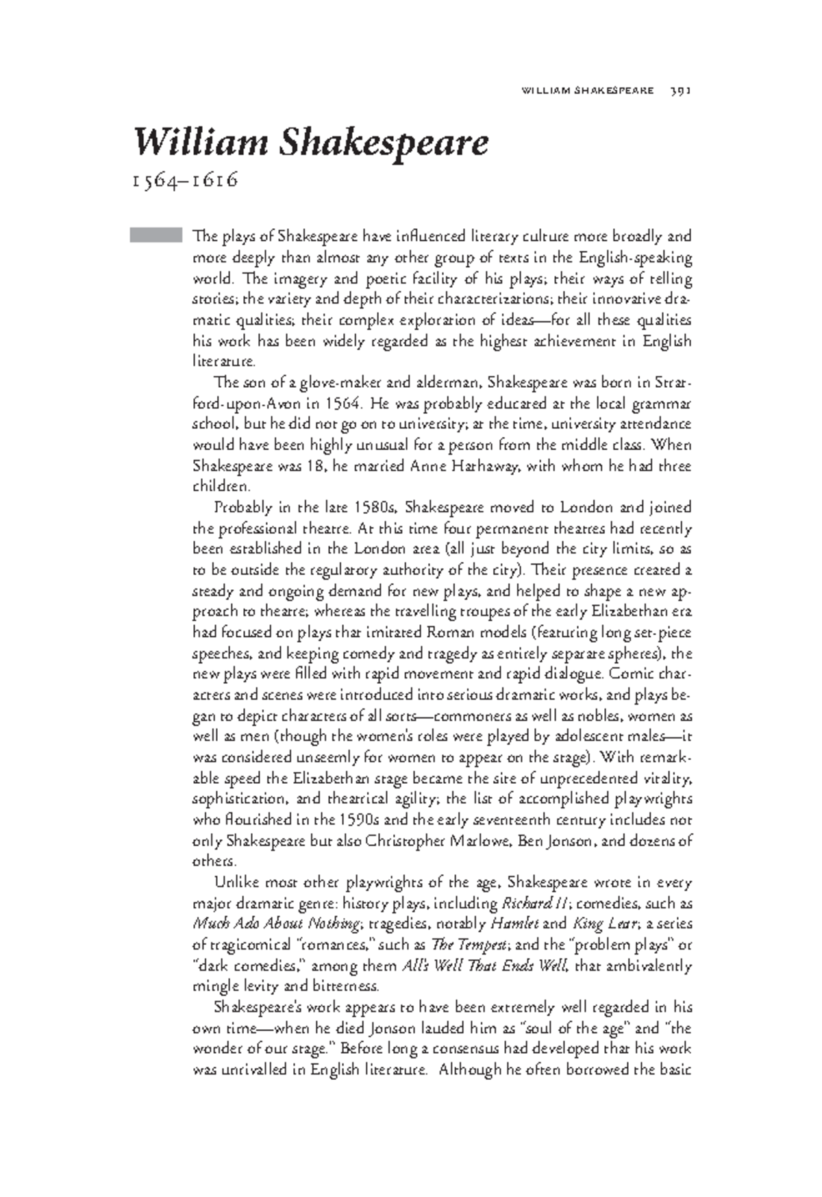 William Shakespeare-Twelfth Night - William Shakespeare 1564– The plays ...