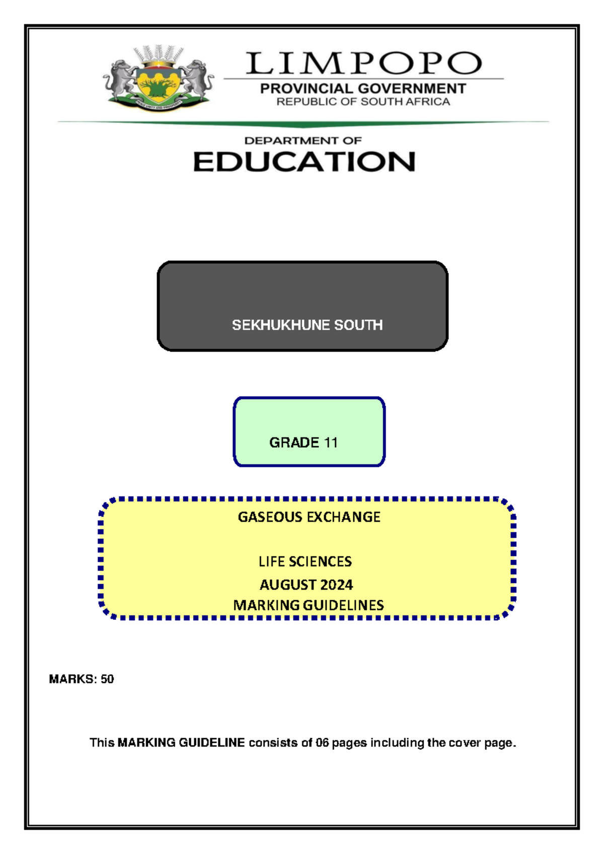 LFSC G11 Topic TEST 7 Marking guideline 2024 084306 - SEKHUKHUNE SOUTH ...