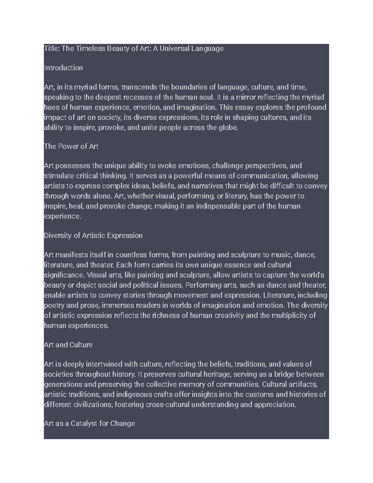 Title The Timeless Beauty of Art A Universal Language - Title: The ...