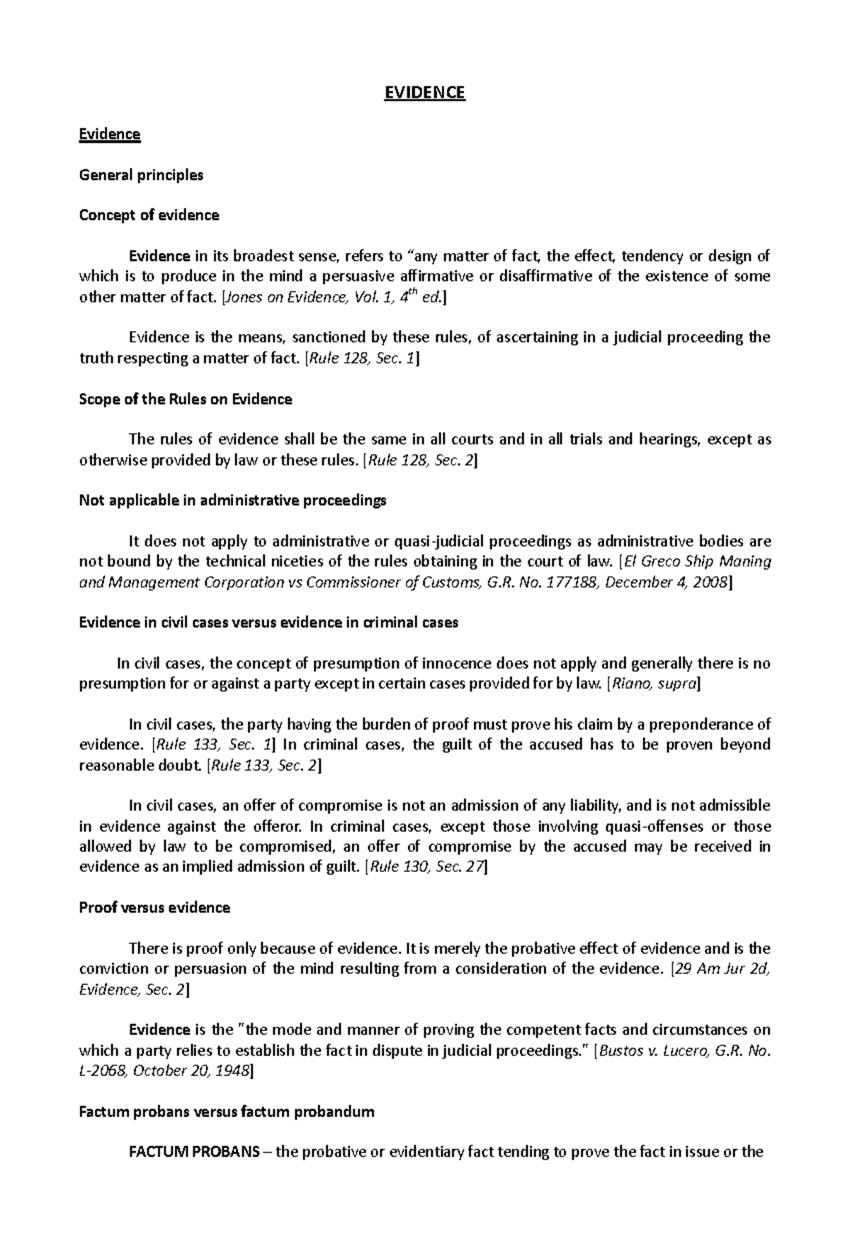 Evidence Evidence General principles Con - EVIDENCE Evidence General ...