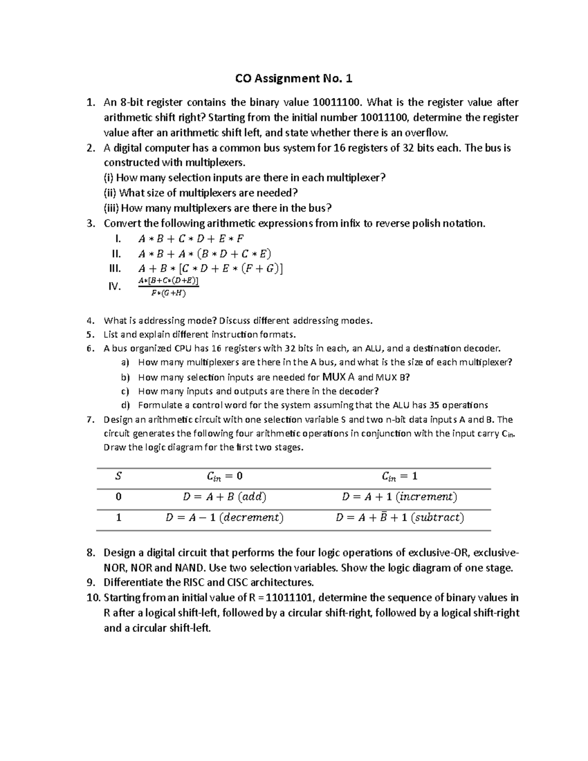 CO Assignment No - . be mine - CO Assignment No. 1 An 8-bit register contains the binary value ...