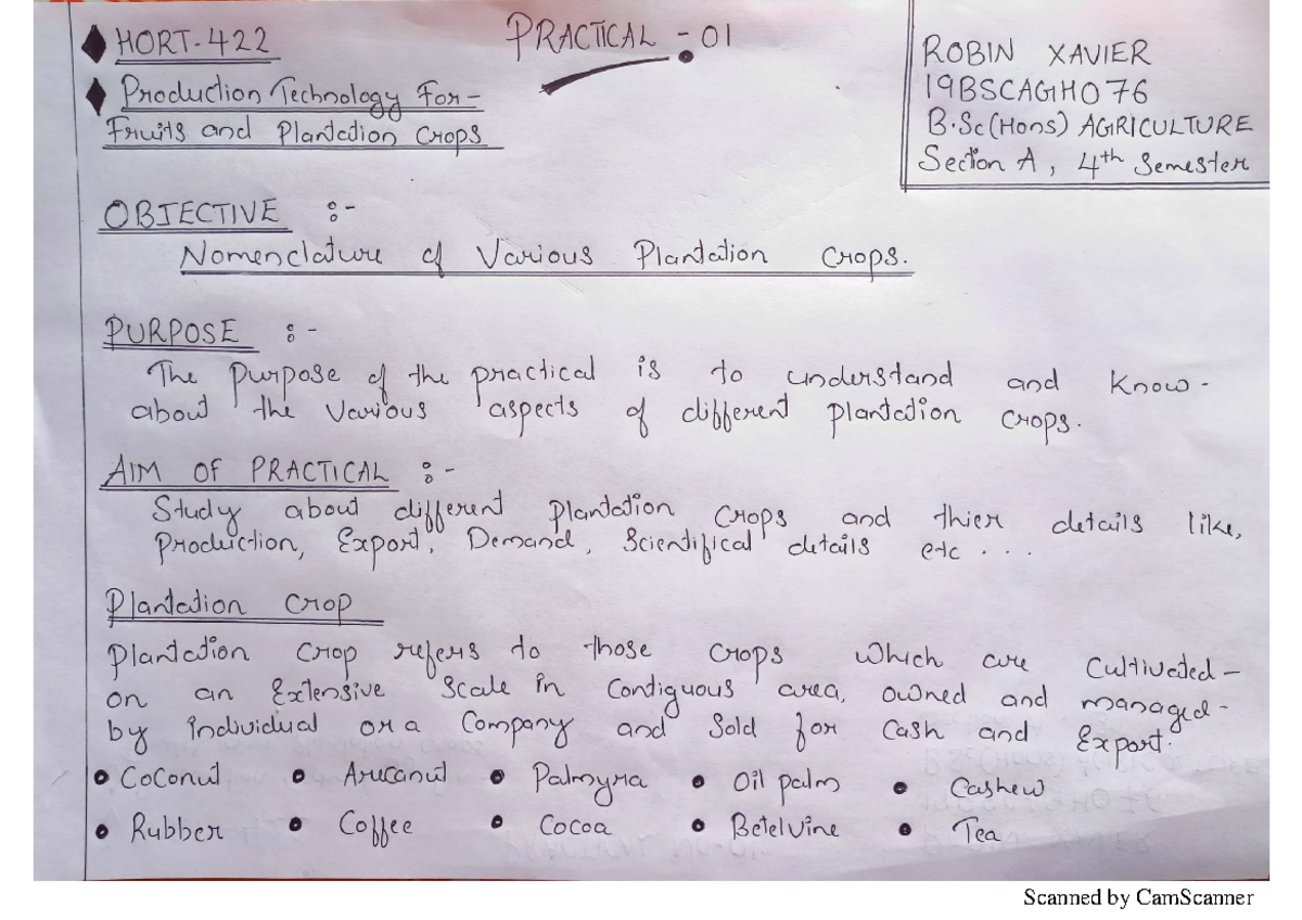 19 Bscagh 0, HORT 422, Practical 1 - horticulture - Studocu