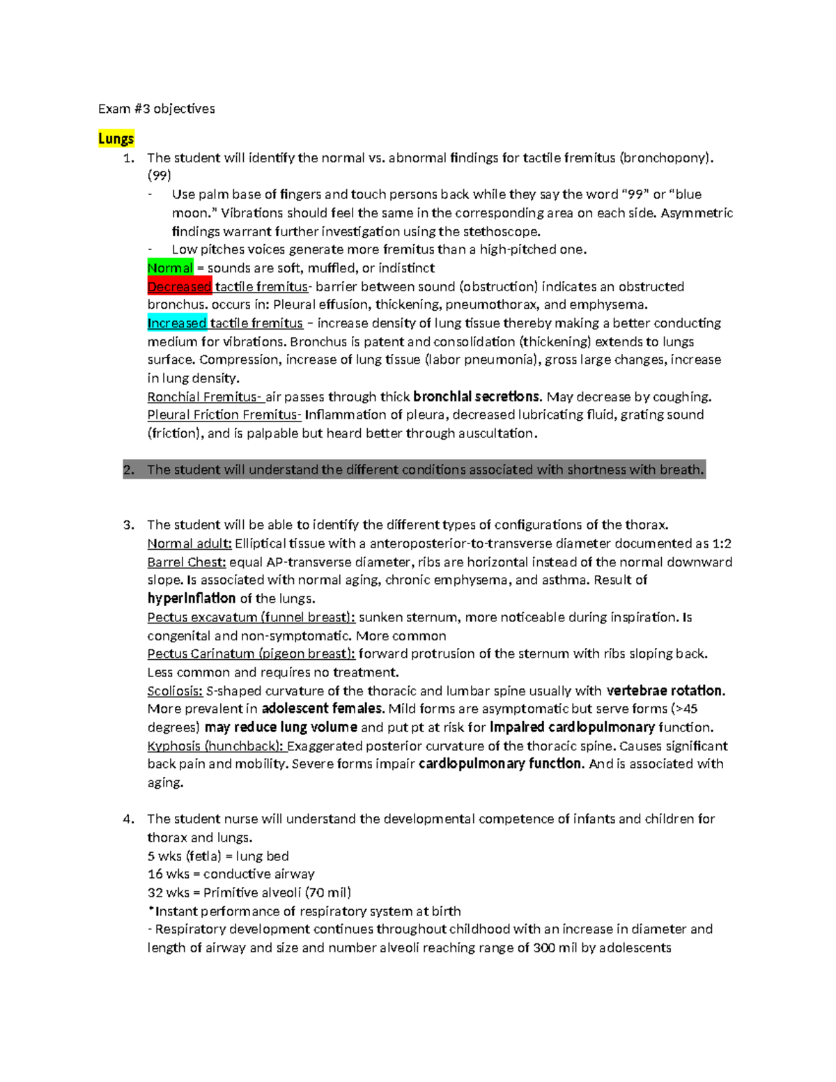 Exam 3 Objectives Fall 2023 - Exam #3 objectives Lungs 1. The student ...