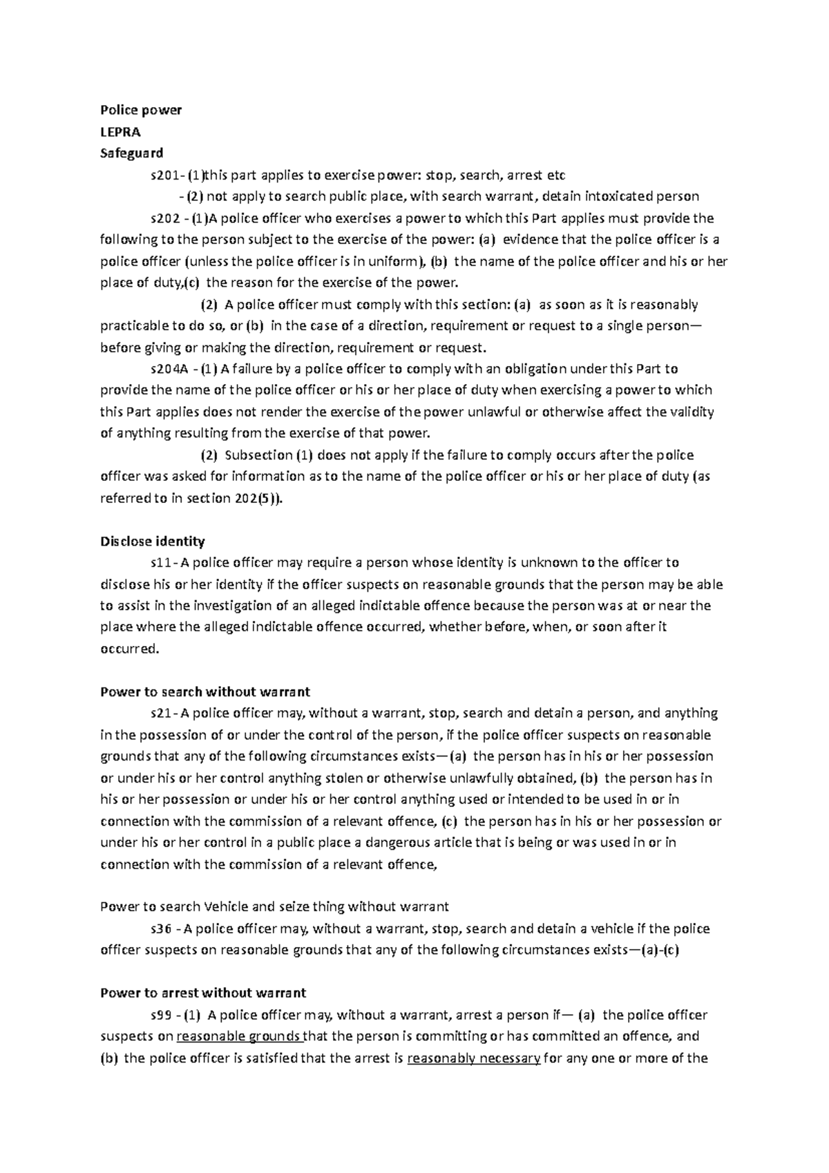 CCP list of law - List of law for LAWS5003 final - Police power LEPRA ...