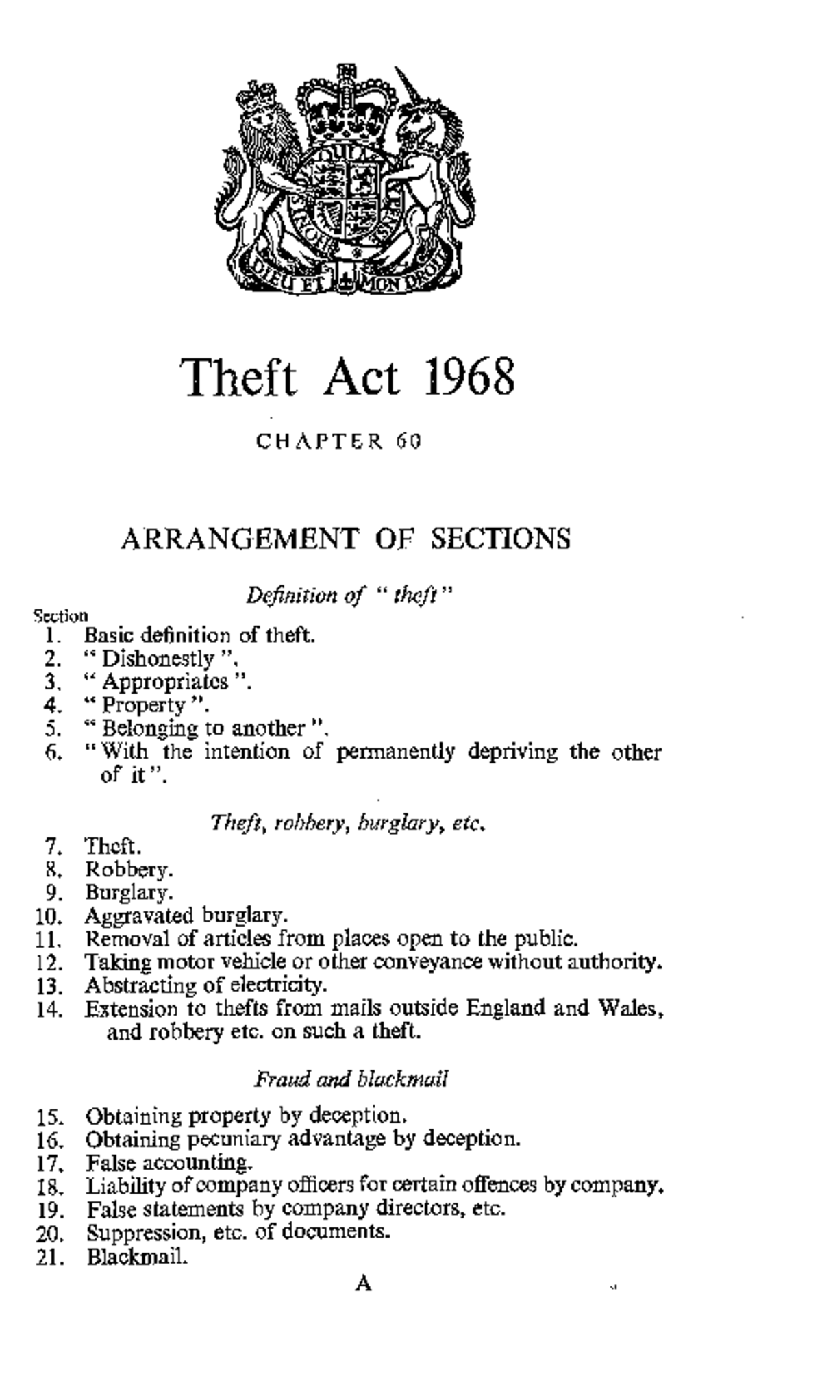 Theft Act 1968 - Theft Act 1968 CHAPTER 60 ARRANGEMENT OF SECTIONS ...