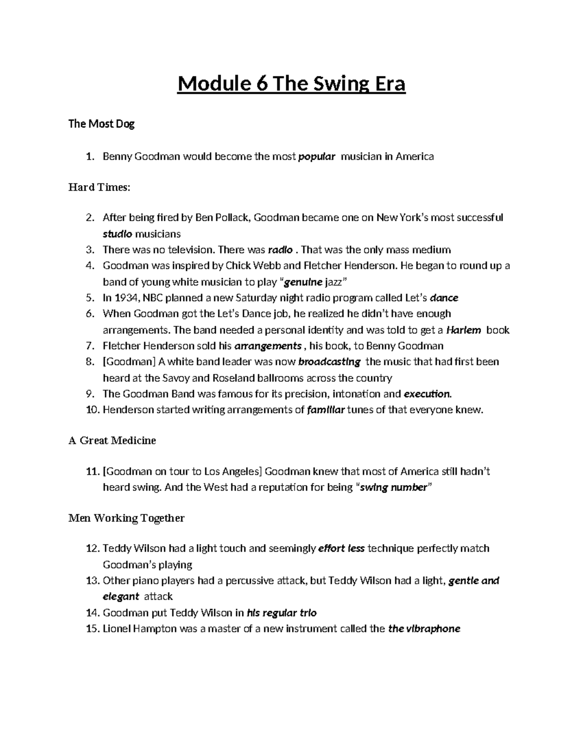 Module+6+The+Swing+Era - Module 6 The Swing Era The Most Dog 1. Benny ...