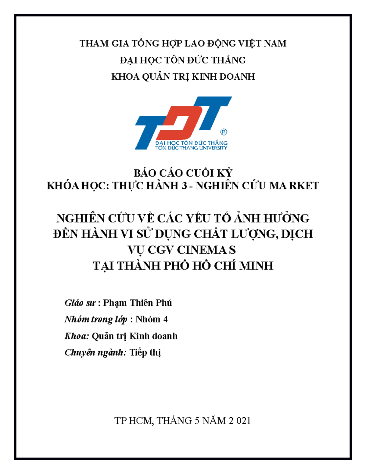 BCCK THCM3-2 - marketing - THAM GIA TỔNG HỢP LAO ĐỘNG VIỆT NAM ĐẠI HỌC TÔN ĐỨC THẮNG KHOA QUẢN ...