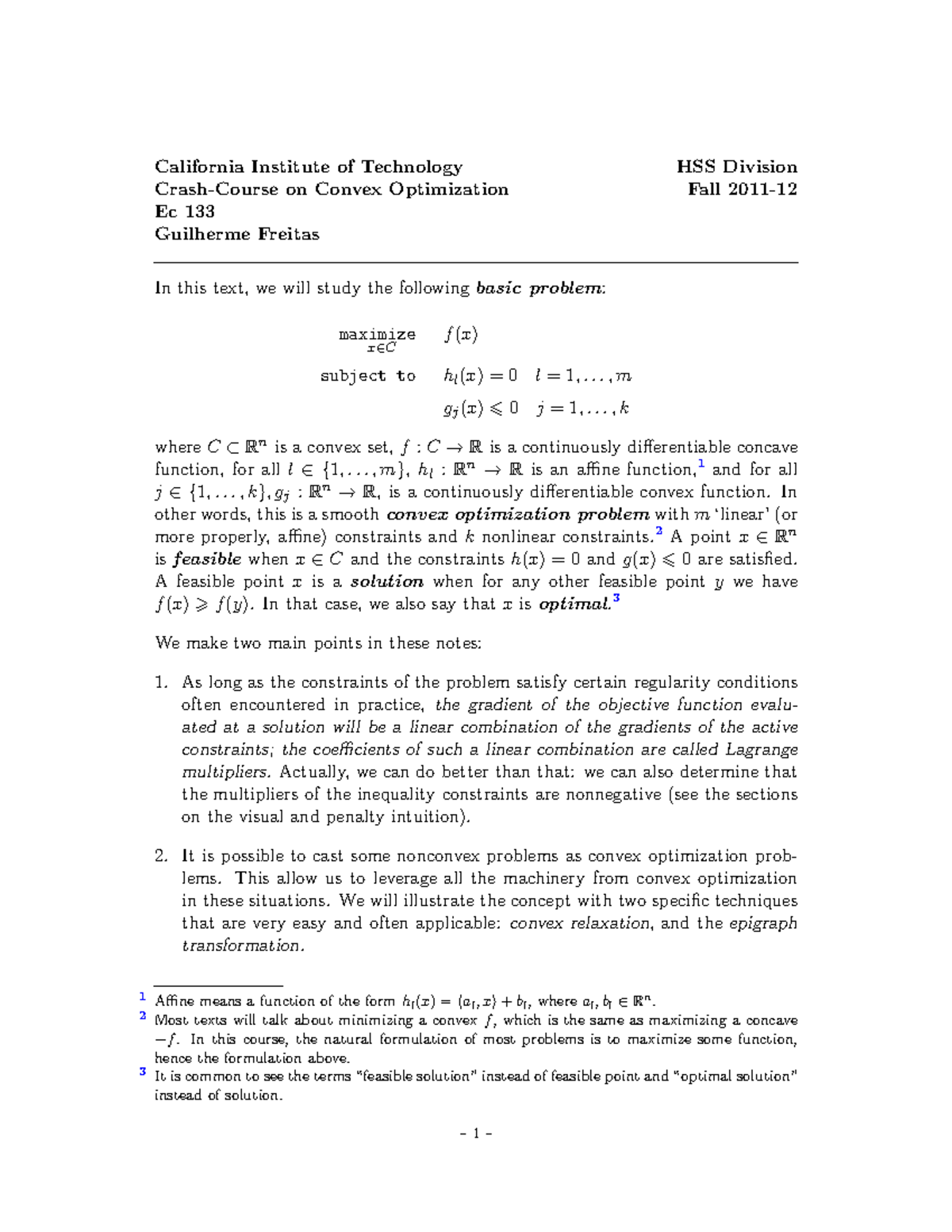 Convex Optimization Notes - California Institute of Technology HSS ...