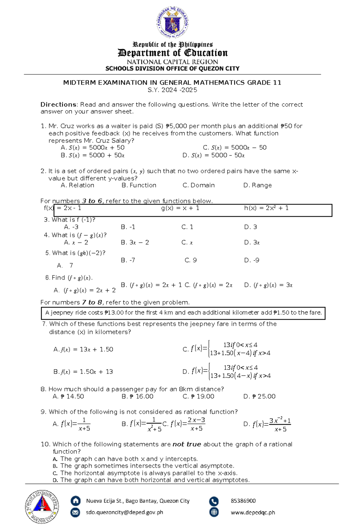 Mid Exam Gen Math 24-25 - MIDTERM EXAMINATION IN GENERAL MATHEMATICS ...