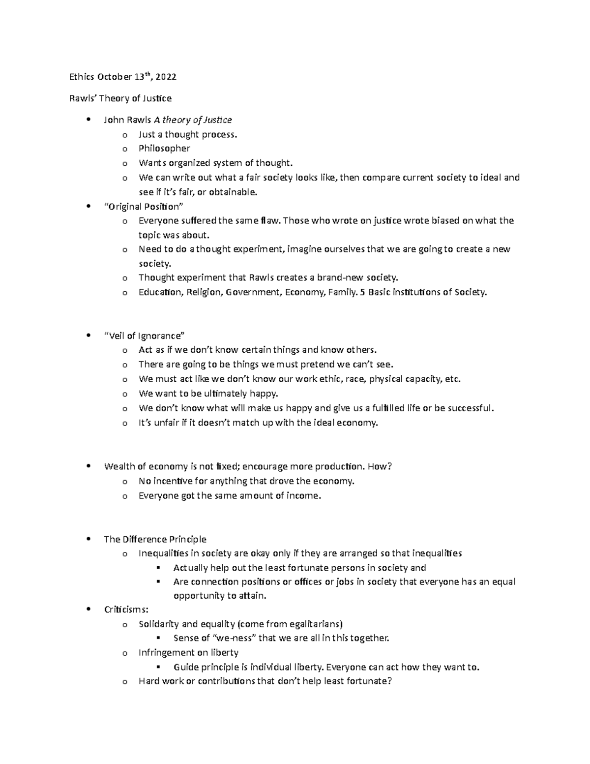 Ethics October 13th - Lecture notes for LBST-2211 for Professor ...