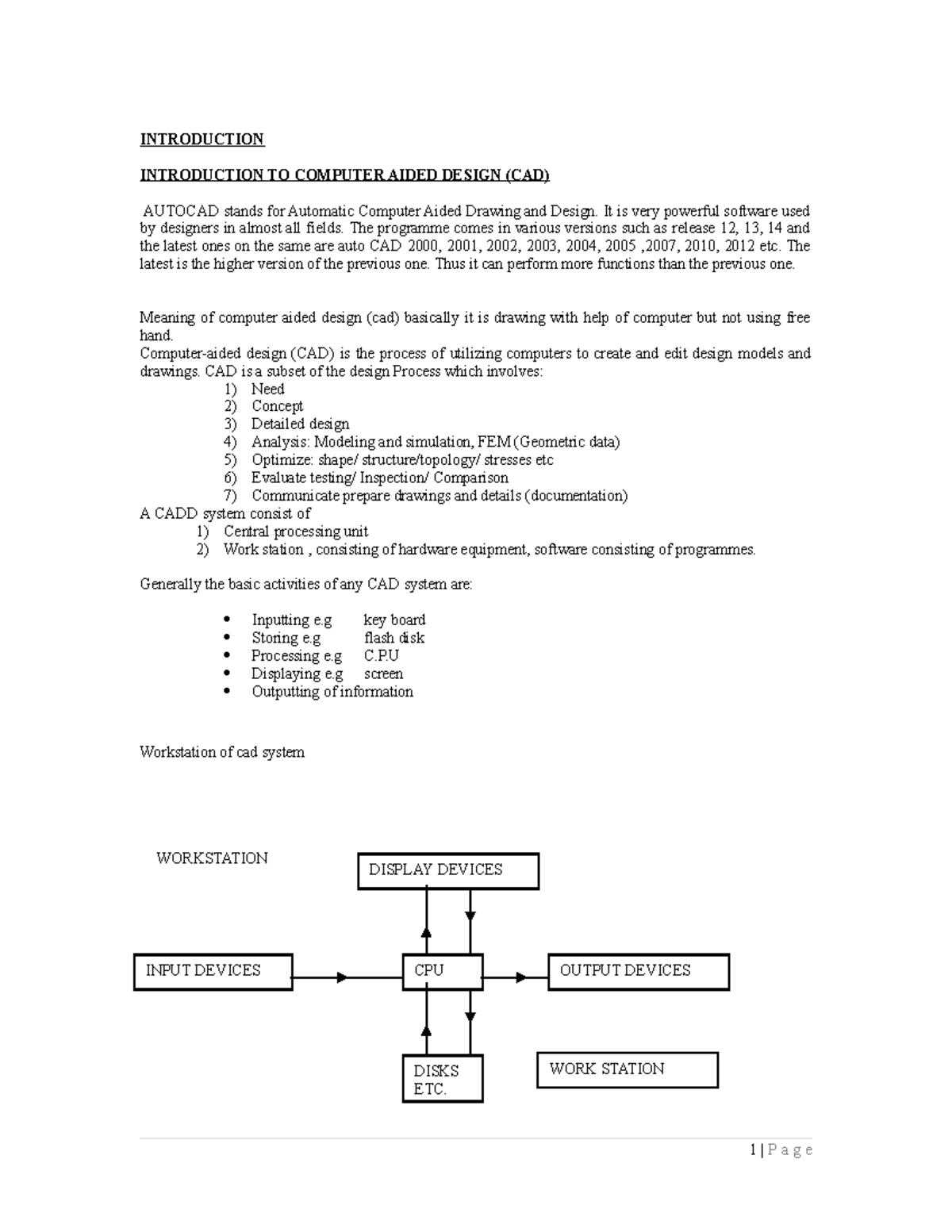 CAD1 System real real - drawing - INTRODUCTION INTRODUCTION TO COMPUTER ...