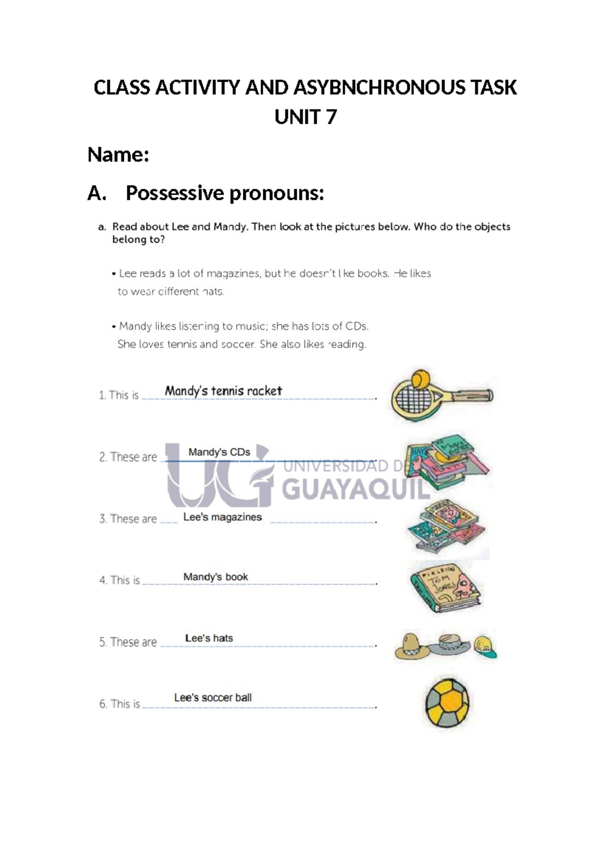 UNIT 7 Class Activity AND Asynchronous TASK - Ingles I - CLASS ACTIVITY AND ASYBNCHRONOUS TASK ...