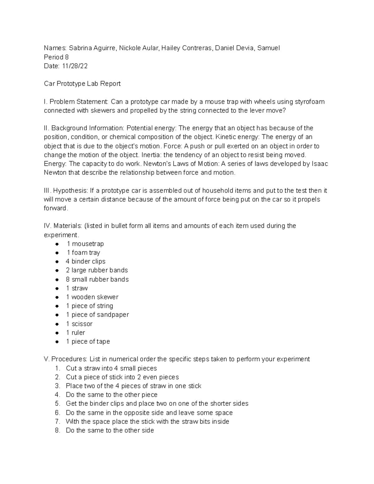 Copy of Copy of lap report - Names: Sabrina Aguirre, Nickole Aular ...