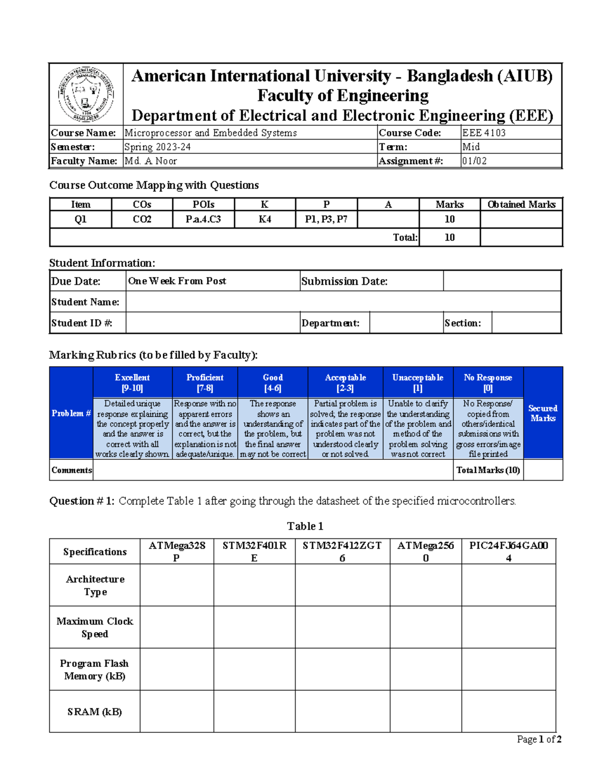 Midterm Assignment 1 - American International University - Bangladesh (AIUB) Faculty of ...