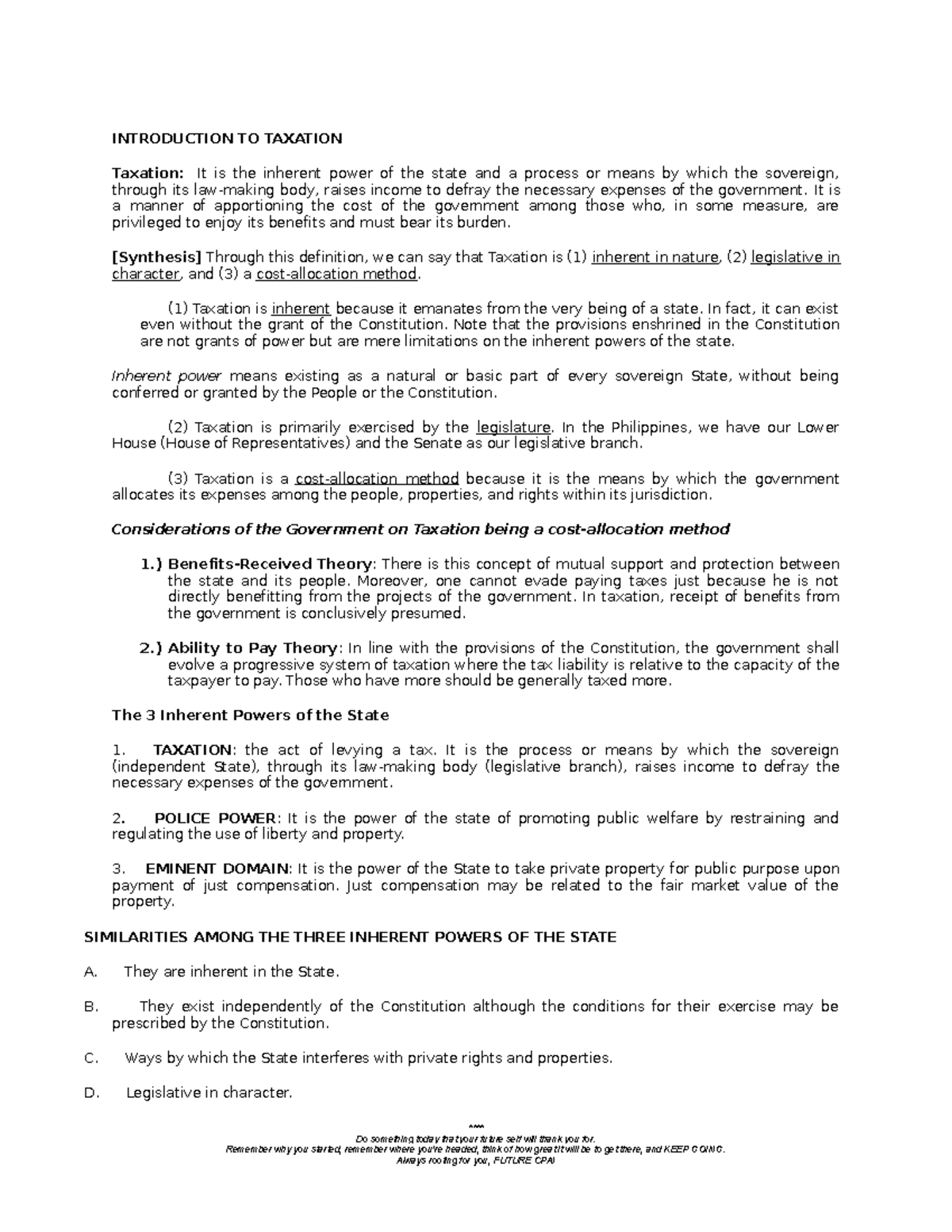 Fundamentals-OF- Taxation - INTRODUCTION TO TAXATION Taxation: It is ...