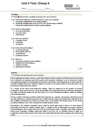 New Password B1+ UT Answer key - New Password B1+ Unit Tests Answer Key ...