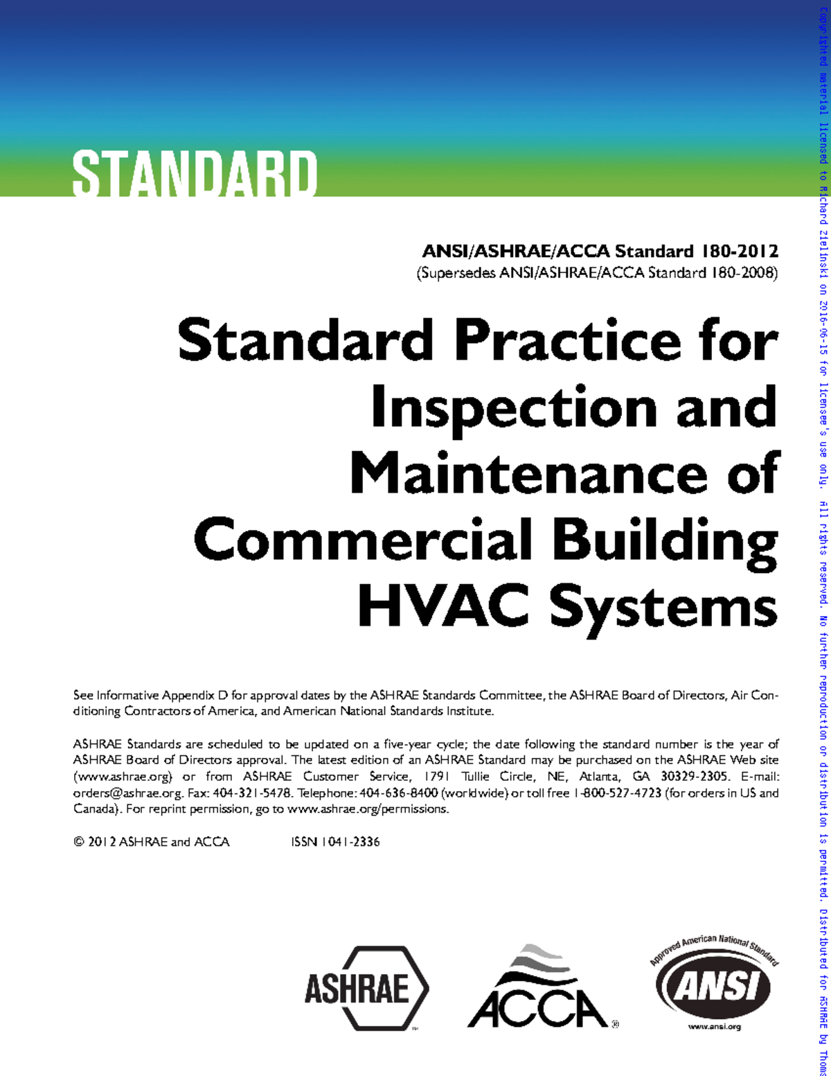 Ansi ashrae acca standard 180 2012 - Standard Practice for Inspection ...