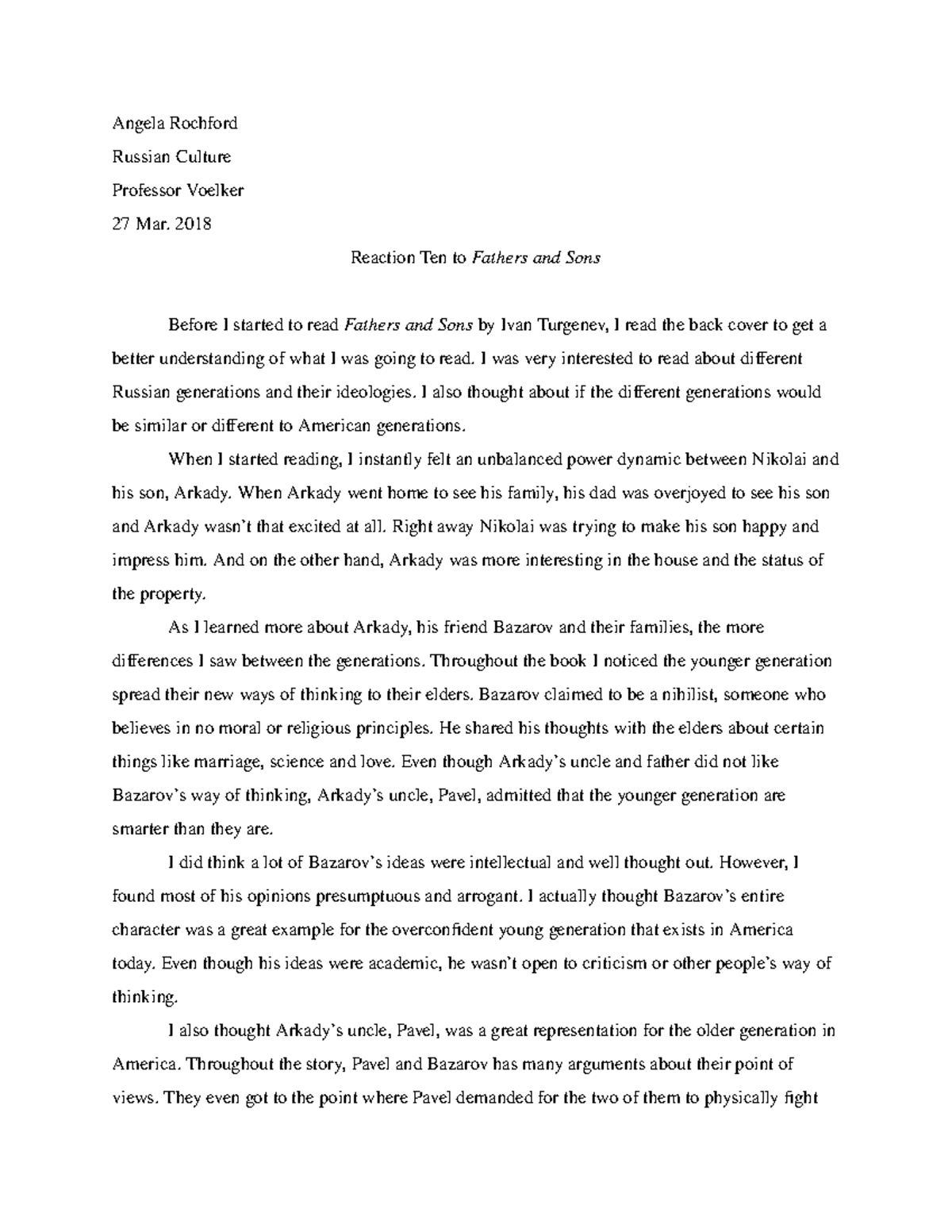 Reaction to Fathers and Sons by Ivan Turgenev - Studocu