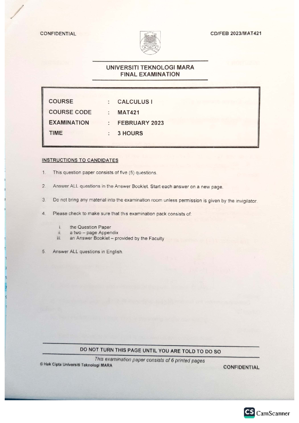 MAT421 FEB 2023 - calculus - Studocu