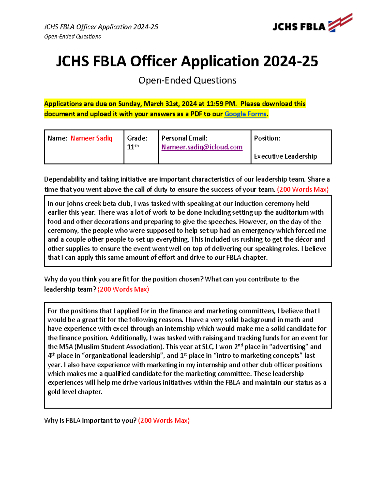Officer App - Notes - JCHS FBLA Officer Application 2024- 25 Open-Ended ...