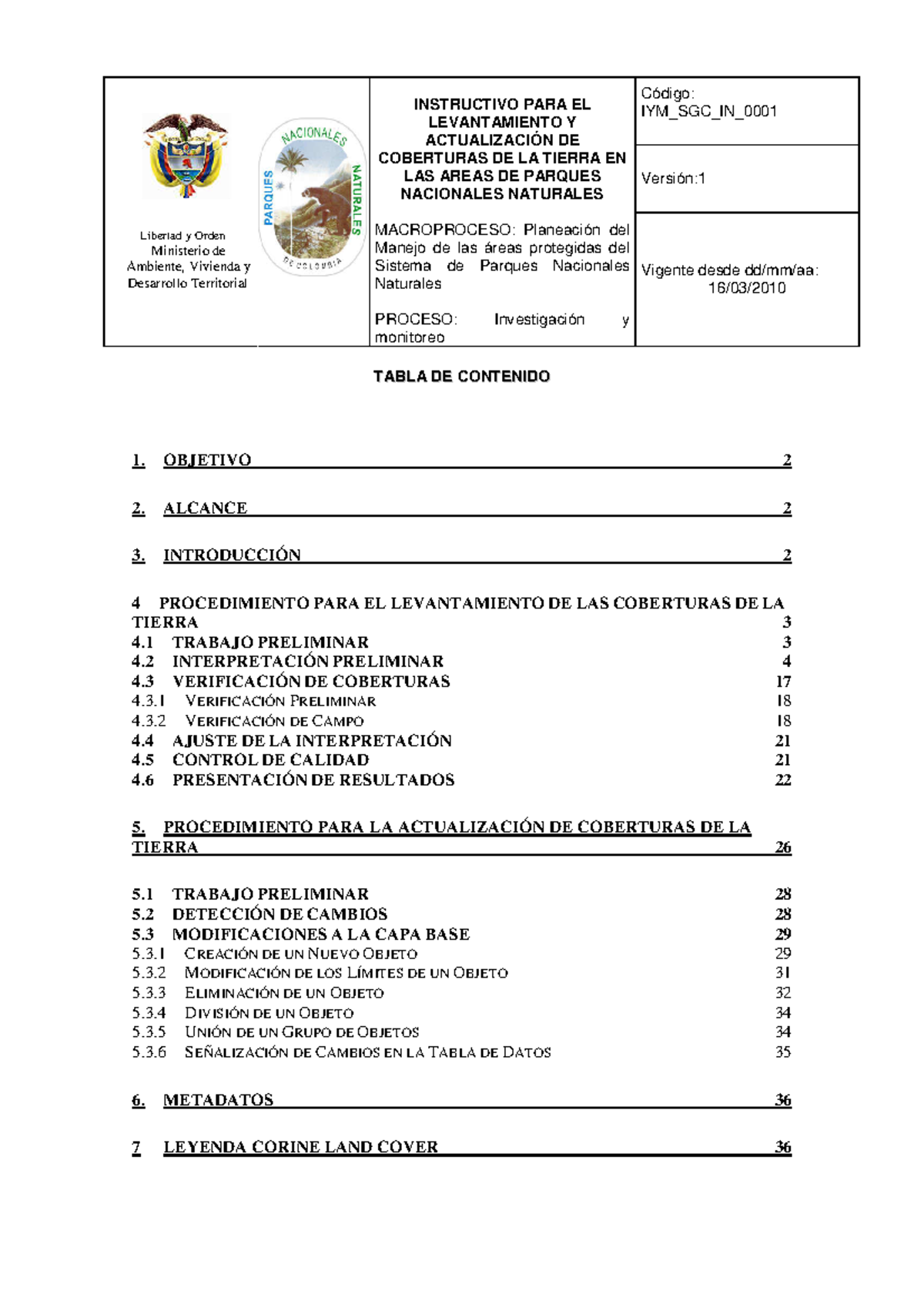 Tabla de colores corine land cover - IYM_SGC_IN_ Versión: Libertad y ...