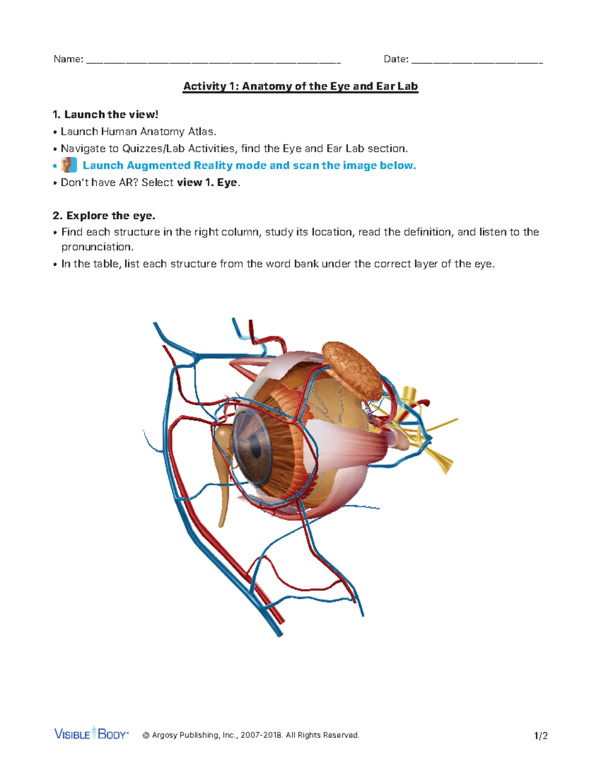 Eye ear lab activity 1 - Eye and ear lab course work - © Argosy ...