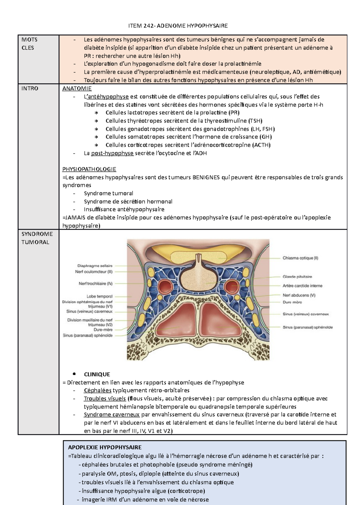 Adenome Hypophysaire - ITEM 242- ADENOME HYPOPHYSAIRE MOTS CLES Les ...