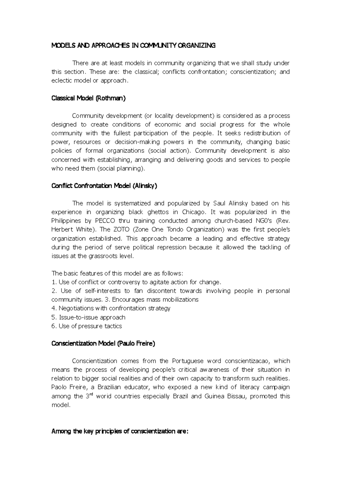 Models AND Approaches IN Community Organizing - MODELS AND APPROACHES ...